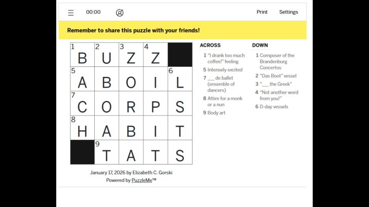 LA Times Crossword and Mini Crossword Solutions for Today (January 17 ...