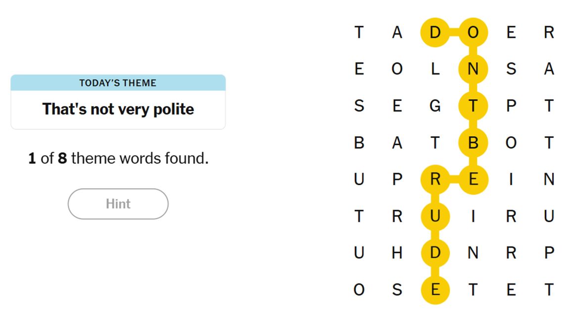 NYT Strands (That’s not very polite) Hints and Answers for Today ...