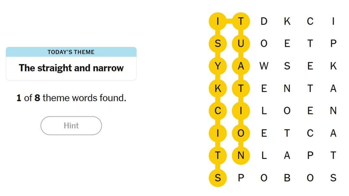 NYT Strands (The straight and narrow) Hints and Answers for Today ...