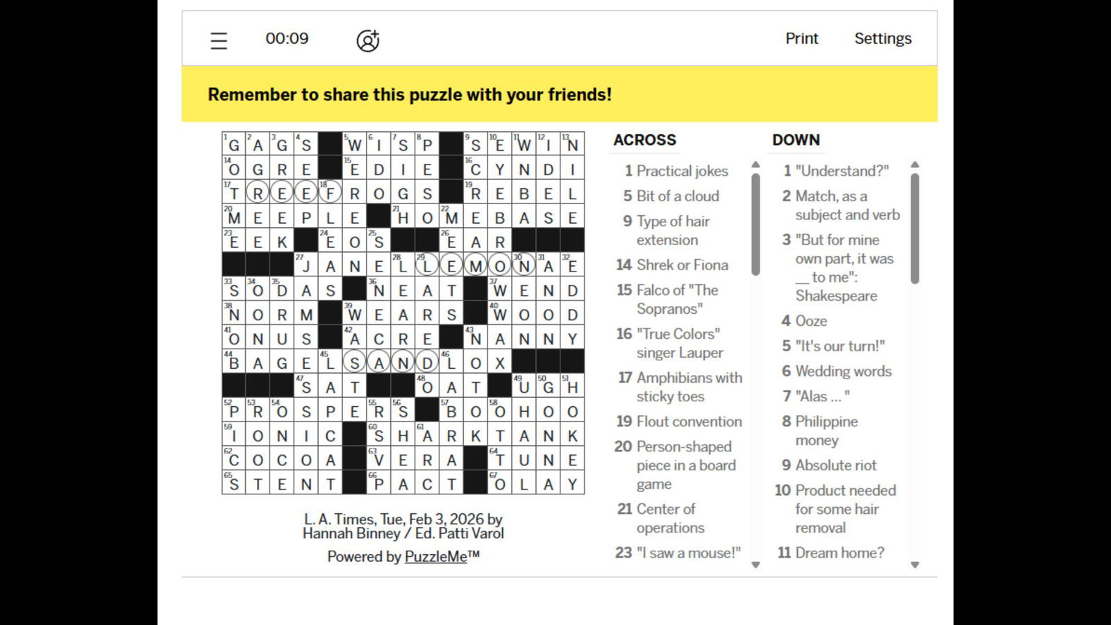 LA Times Crossword and Mini Crossword Solutions for Today (February 3 ...