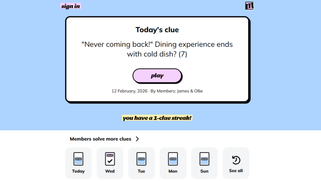 Minute Cryptic Answer for Today (February 12, 2026)