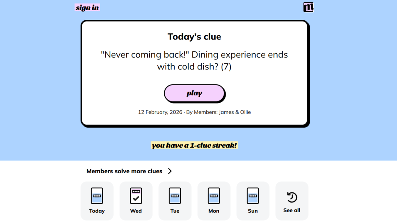 Minute Cryptic Answer for Today (February 12, 2026)