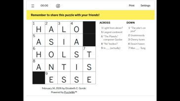 LA Times Crossword and Mini Crossword Solutions for Today (February 14 ...