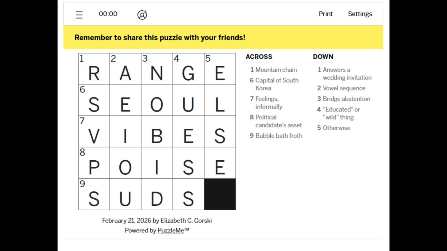LA Times Crossword and Mini Crossword Solutions for Today (February 21 ...