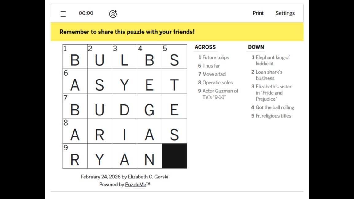 LA Times Crossword and Mini Crossword Solutions for Today (February 24 ...