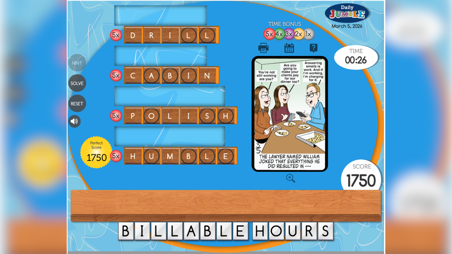 Jumble Hints and Answer for Today (March 5, 2026)